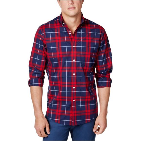 Club Room | Shirts | Club Room Mens Plaid Button Up Shirt Rednavy S ...